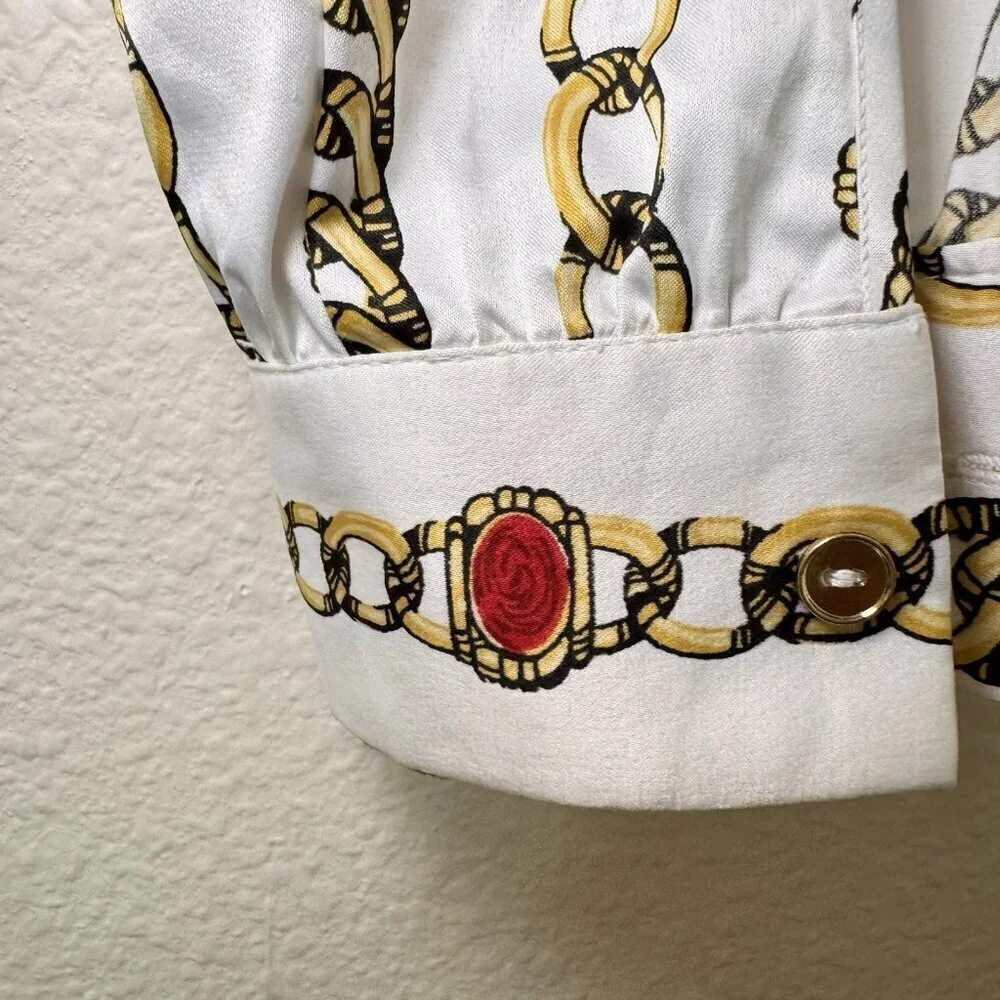 Kasper | Tops | Kasper White Career Blouse Size 4 79 Gold Chain Design ...